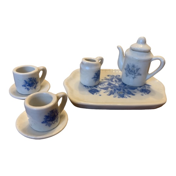 Toys | Vintage Miniature Blue White Ceramic Tea Set For 2 | Poshmark